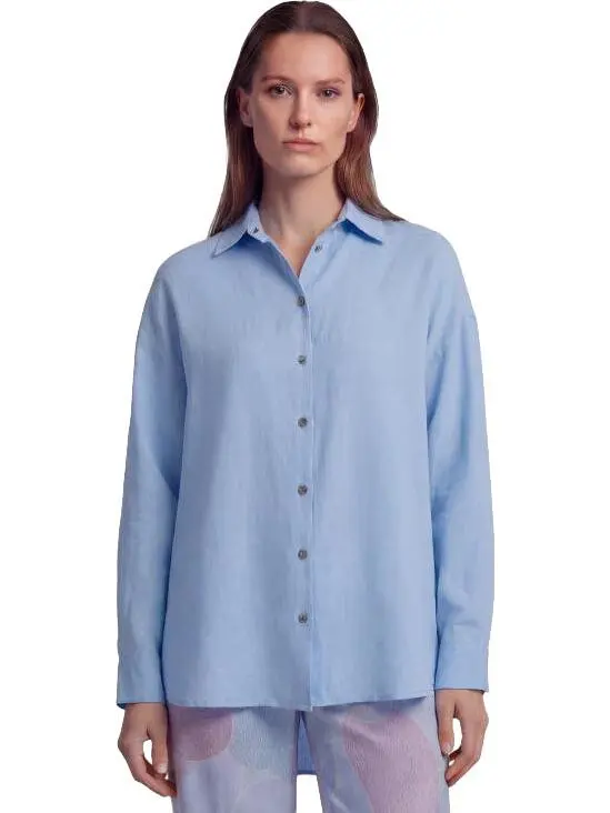 LORDS OF HARLECH Long Sleeve Linen Shirt - Blue