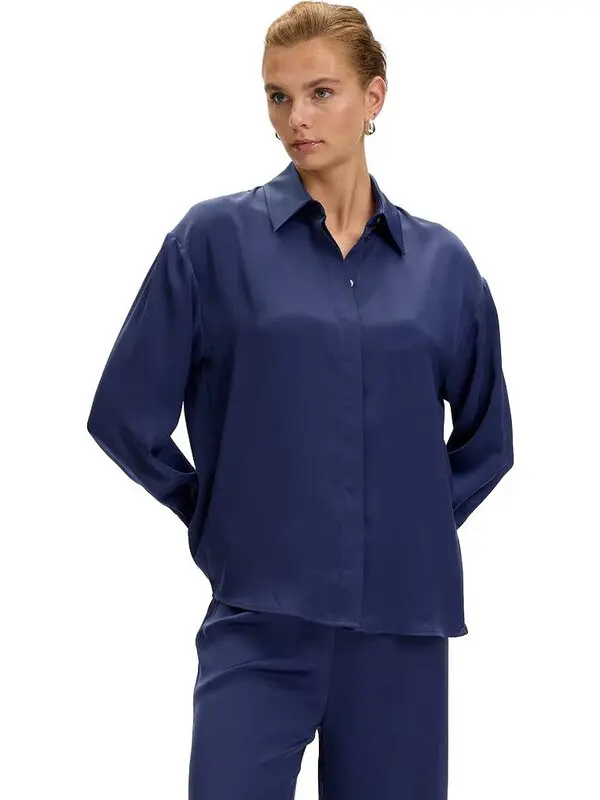 EXQUISE Alexander Long Sleeve Shirt - Navy
