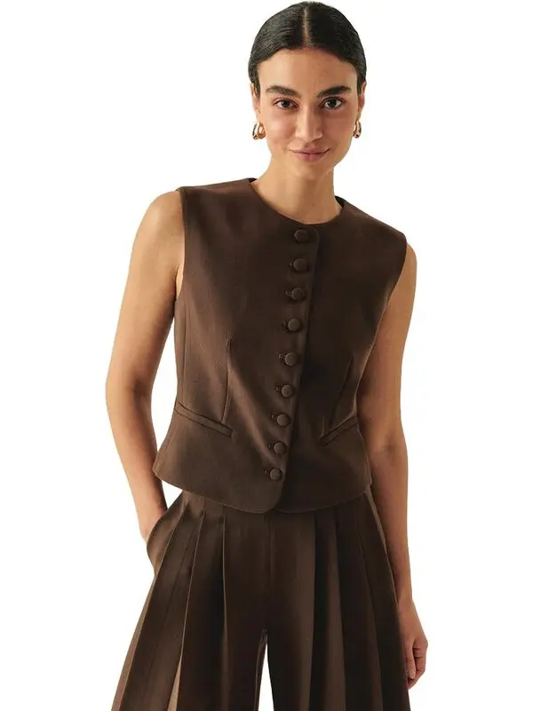 EXQUISE Elowyn Sleeveless Vest - Brown