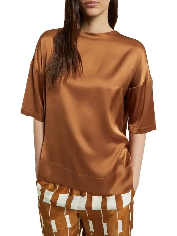 OTTOD'AME 3/4 Sleeve Viscose T-shirt - Brown