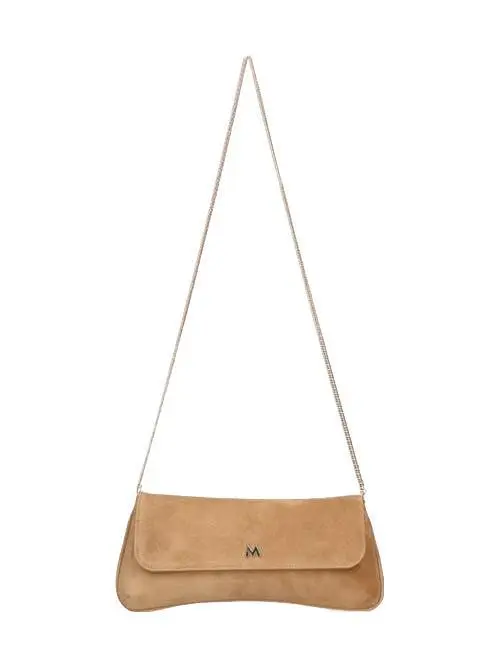 MASCARO Medium Leather Clutch With Chain Strap - Camel