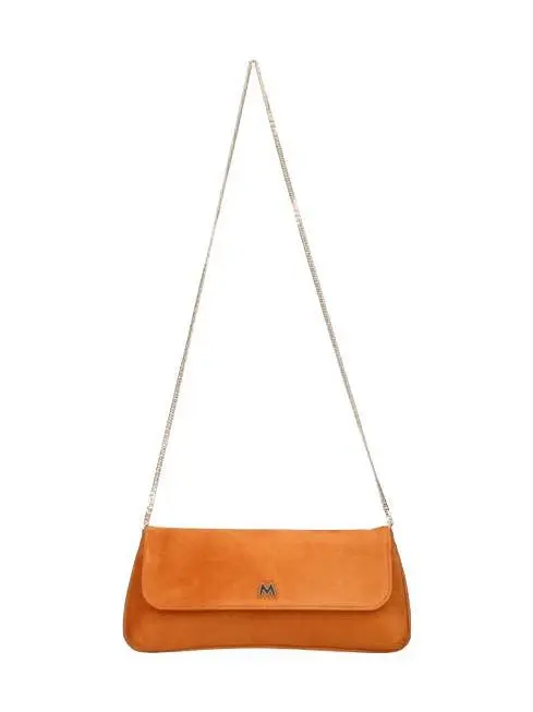 MASCARO Medium Leather Clutch With Chain Strap - Rust