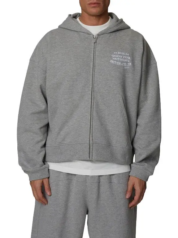 GOOD FOR NOTHING Boxy Fit Zipped Icarus Hoodie - Grey