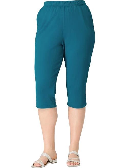Roaman's Soft Knit Relaxed Pull-on Capri Pant - Deep Teal