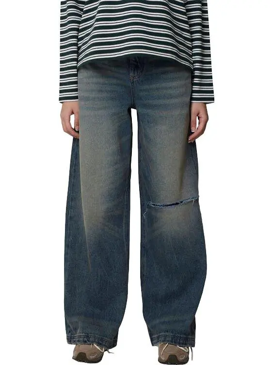 GOOD FOR NOTHING Denim Ripped Wide Leg Jeans - Medium Blue