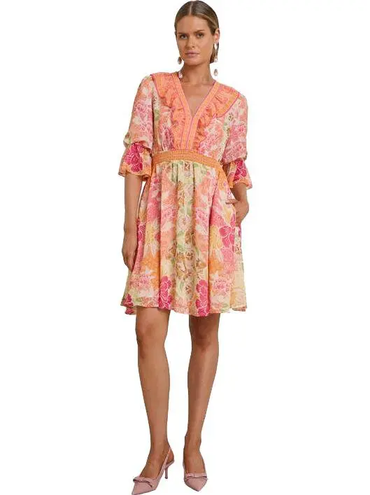 Hale Bob Tara Chiffon Floral Print Dress - Pink