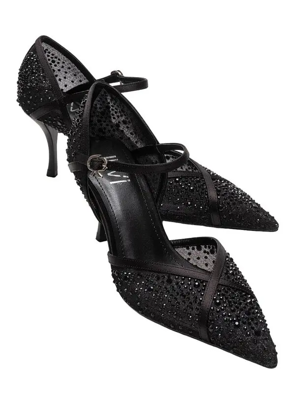 PROLOGUE SHOES Embellished Stiletto Pumps With Ankle Strap - Black