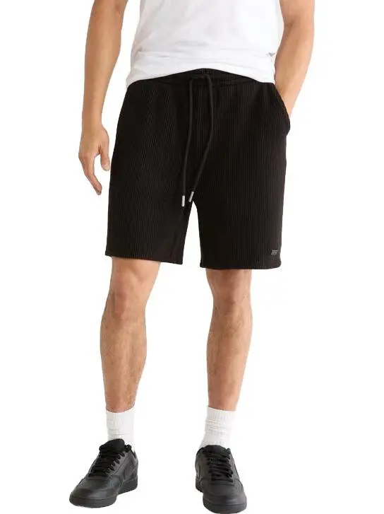HONOR THE GIFT Rib Knit Stretch Cotton Blend Drawstring Shorts - Black