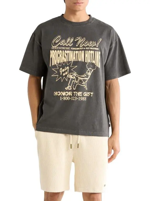 HONOR THE GIFT Procrastination Hotline Graphic Cotton T-shirt - Black