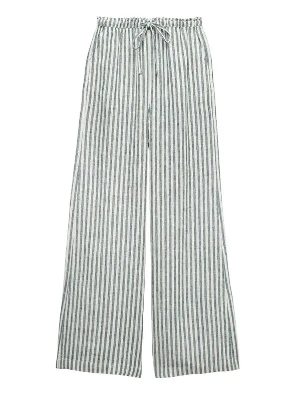 M&s Linen Palazzo Pants - Black/multi
