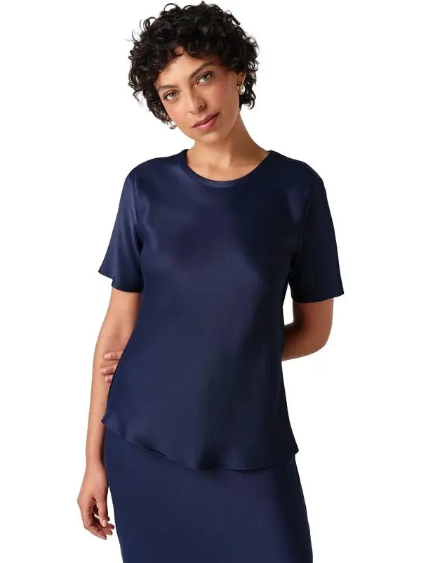 GHOST LONDON Ria Short Sleeve Satin Top - Navy