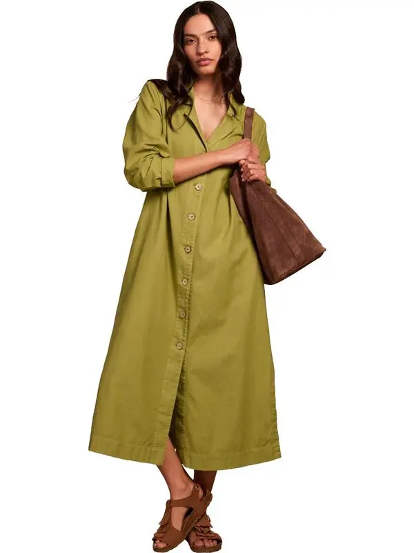 CELTIC & CO. Longline Overshirt Dress In Garment-dyed Cotton Linen - Willow