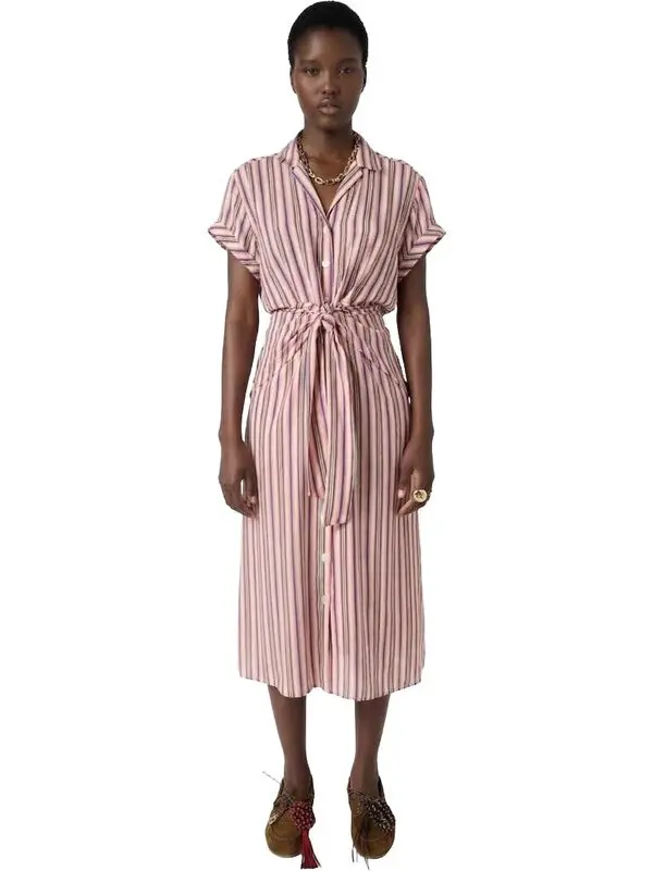 Gerard Darel Striped Button-front Midi Shirt Dress - Multicolored
