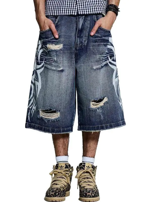 JADED LONDON Blade Colossus Crop Wide Leg Denim Shorts - Blue