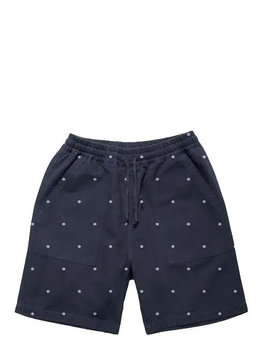SERVICE WORKS Polka Dot Cotton Poplin Drawstring Chef Shorts - Navy