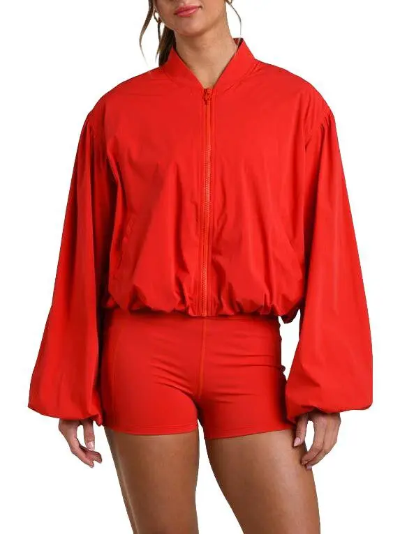 La Blanca Bishop Sleeve Bomber Jacket - Ruby