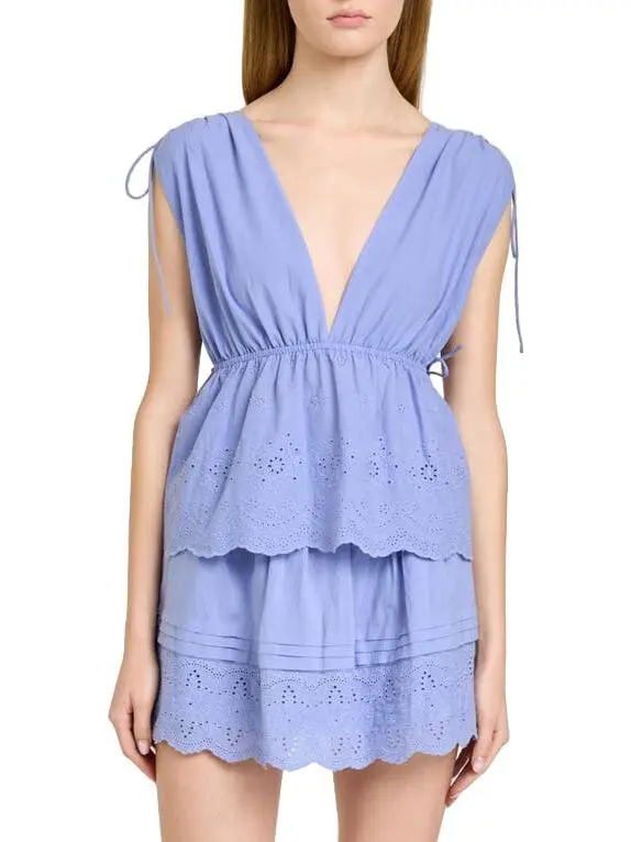 WAYF Goldie Cotton Eyelet Top - Chambray