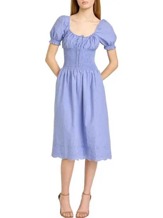 WAYF Hannah Lovey Porter Dahlia Eyelet Detail Cotton Dress - Chambray