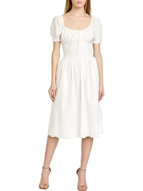 WAYF Dahlia Eyelet Detail Cotton Dress - Ivory