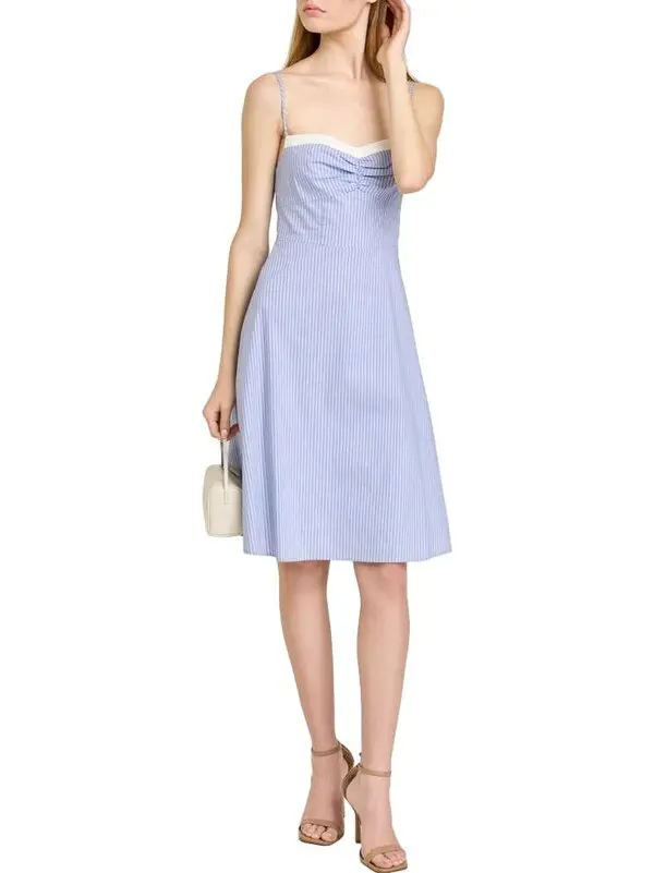 WAYF Remi Pinstripe Sweetheart Neck Dress - Blue