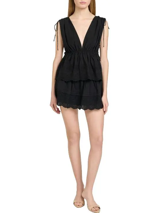 WAYF Hannah Lovey Porter Goldie Cotton Eyelet Top - Black