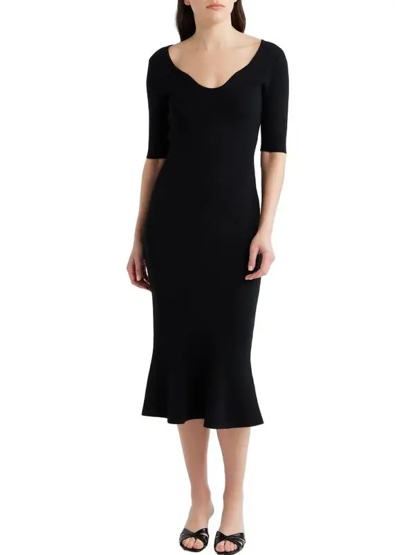BOSS Fosa Tulip Hem Midi Dress - Black