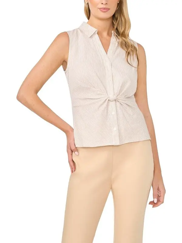 Halogen Twist Front Sleeveless Shirt - Pebble