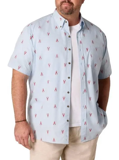 HARBOR BAY BY DXL Big & Tall Easy-care Lobster Print Sport Shirt - Blue Red
