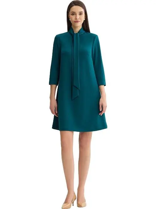 Ming Wang Stretch Deco Crepe Tie Neck Tent Dress - Deep Teal
