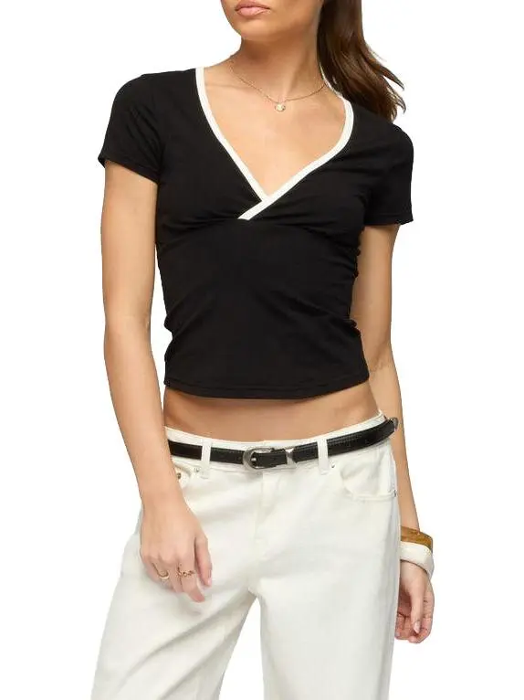EDIKTED Yulenna Contrast Trim V-neck Top - Black
