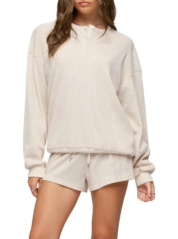 EDIKTED Baila Waffle Knit Henley Top - Stone