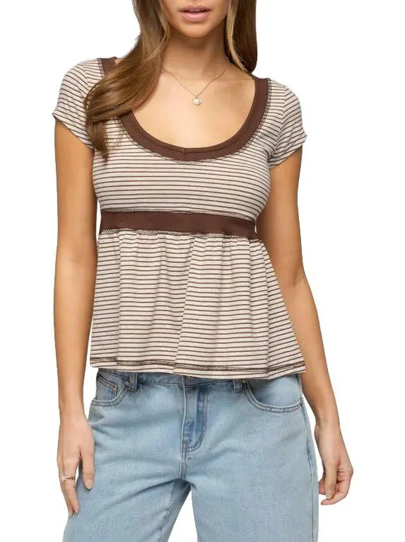 EDIKTED Babydoll Stripe Knit Top - Brown