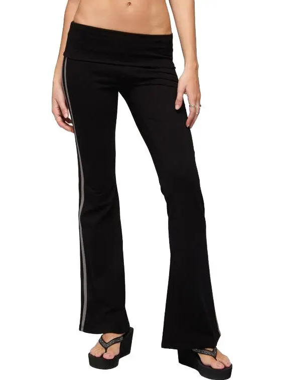 EDIKTED Charly Stripe Foldover Flare Pants - Black