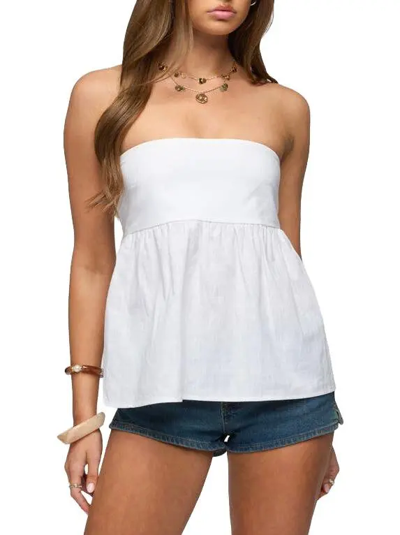 EDIKTED Strapless Linen Blend Babydoll Top - White