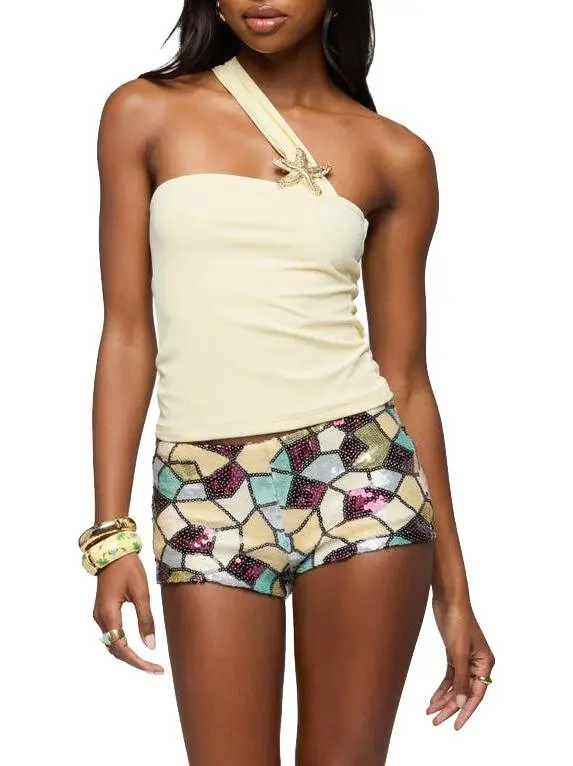 EDIKTED Starfish Embellished Asymmetric Top - Light-yellow