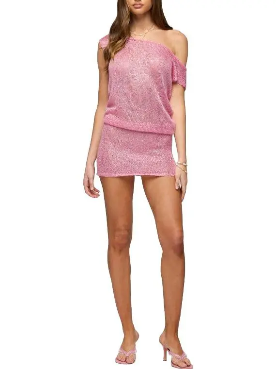 EDIKTED Mel Sequin One-shoulder Knit Mini Dress - Pink