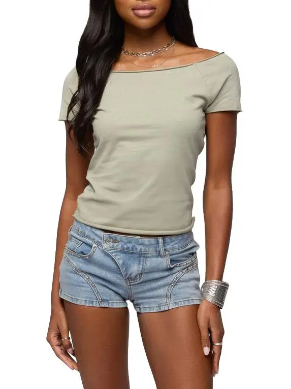 EDIKTED Kamalah Cotton Boatneck Tee - Sage