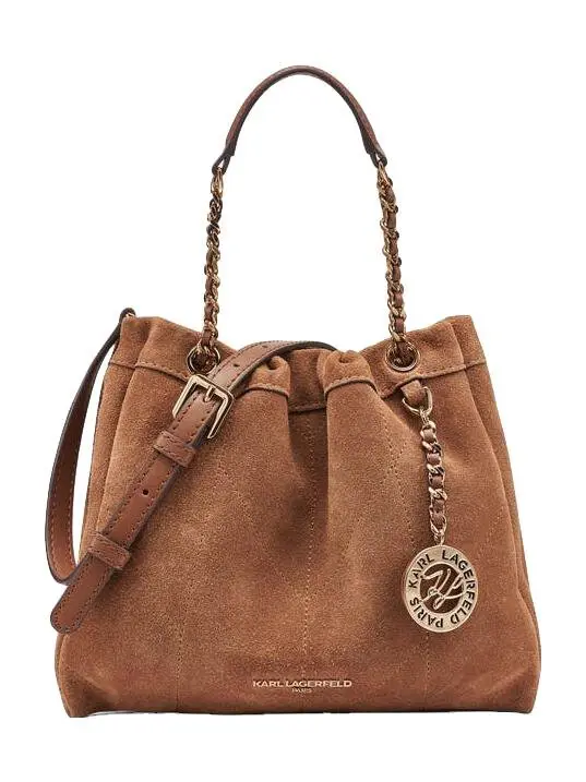 Karl Lagerfeld Paris Amandine Suede Crossbody Bag - Cognac