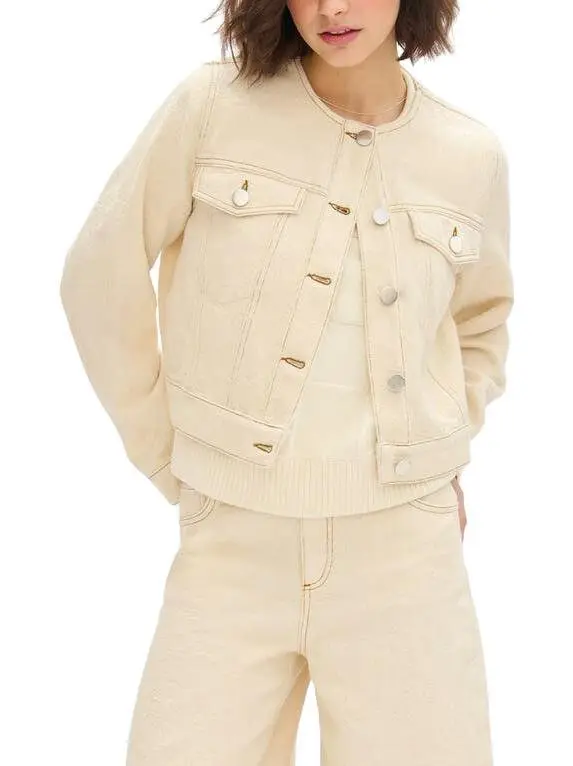 ALIGNE Diana Organic Cotton Collarless Denim Jacket - Ecru