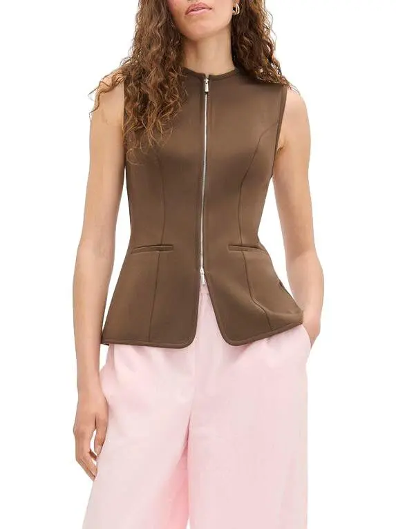 ALIGNE Miguel Zip Ponte Vest - Brown