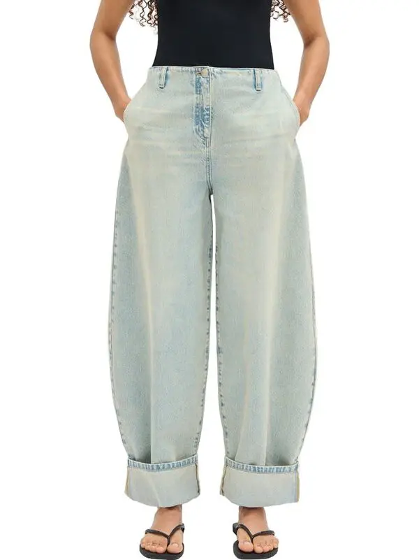 ALIGNE Christina Cuffed Barrel Leg Jeans - Cloud Blue