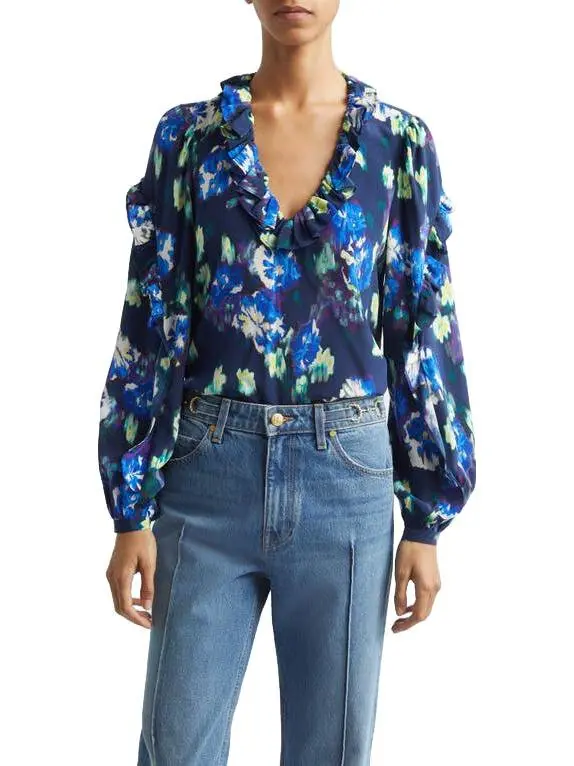 Ulla Johnson Marguerite Ruffle Silk Top - Evening Bloom