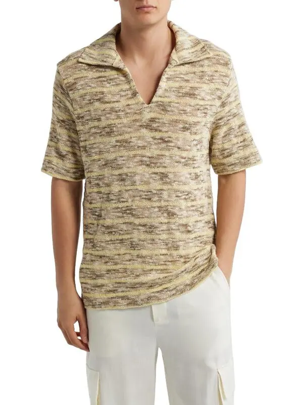 KROST Marled Knit Cotton Blend Polo - Beige Multi