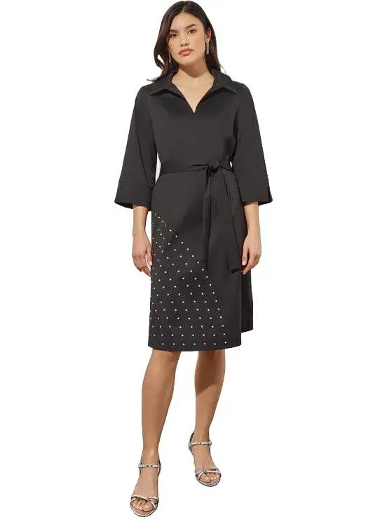 Ming Wang Studded Knee Length Shift Dress - Black