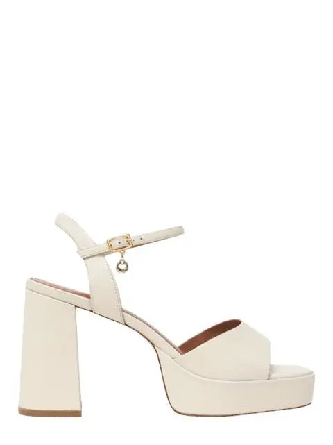 Maje Leather Platform Sandals With Ankle Strap And Buckle - Ecru