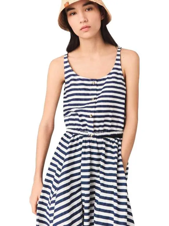 Maje Cropped Striped Cotton-linen Vest Top - White/blue