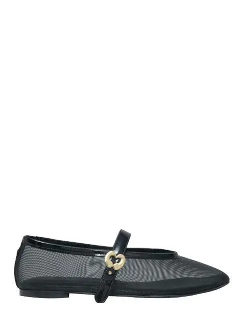 Maje Mesh Mary Jane Ballet Flats With Gold Buckle - Black