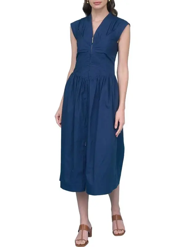 ZOE AND CLAIRE Seamed Cotton Fit & Flare Dress - Navy