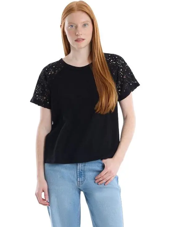 Wilt Lace Raglan Sleeve Tee - Black