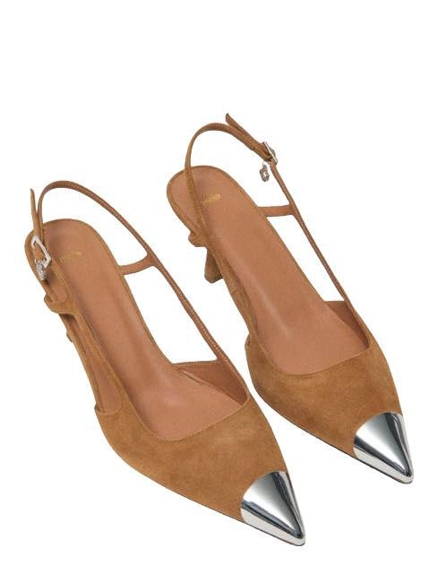 Maje Suede Pumps With Metallic Cap Toe - Cognac